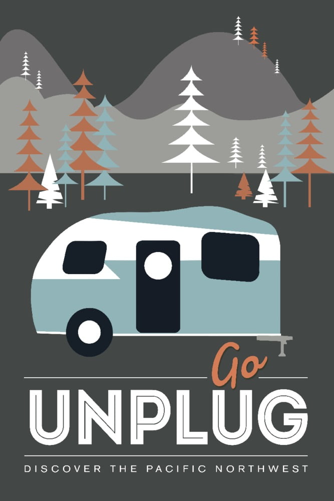 Discover Pacific Northwest, Go Unplug (Retro Camper), Vector Style ...