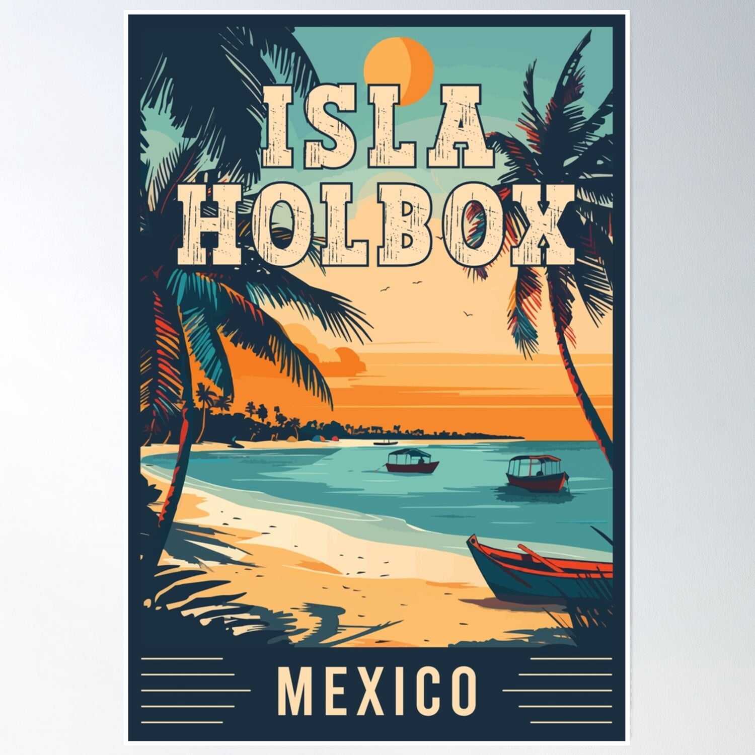 Discover Paradise On Isla Holbox In Mexico Vintage Travel Art Poster ...