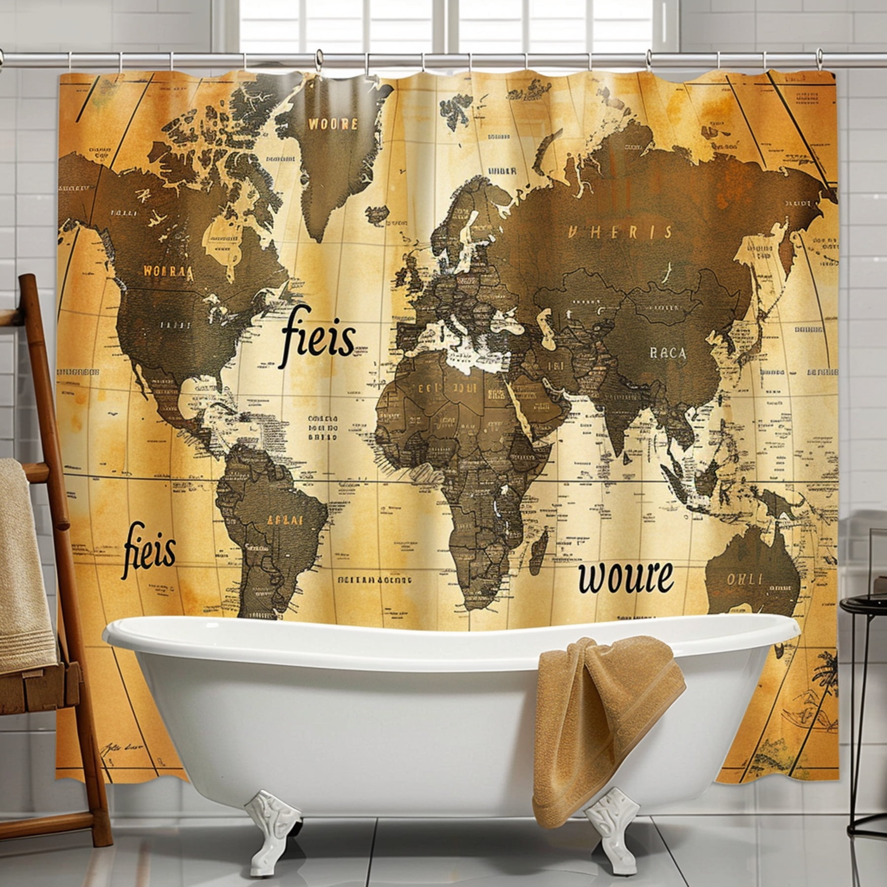 Discover Your Wanderlust: Vintage World Map Shower Curtain Transform ...