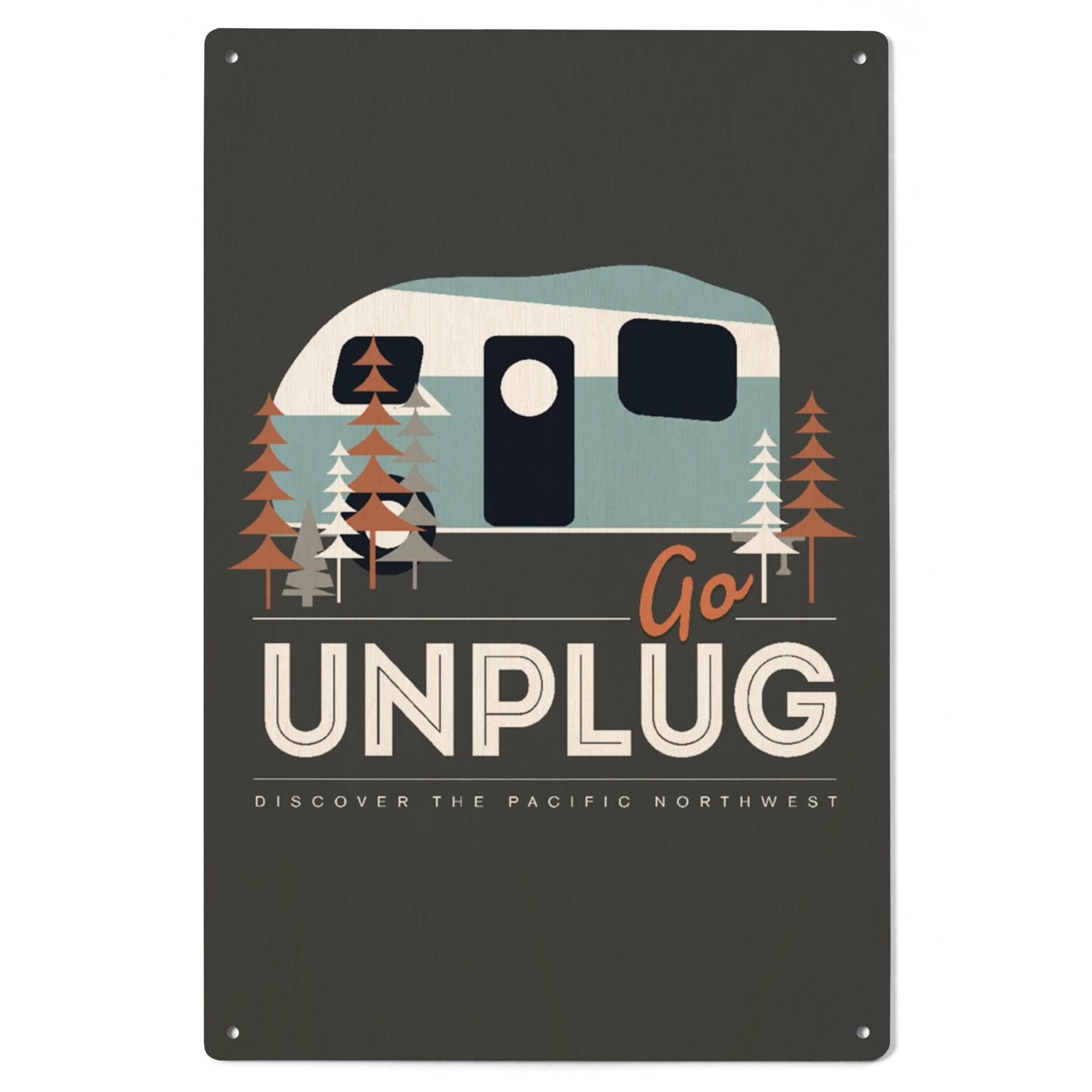 Discover the Pacific Northwest, Go Unplug (Retro Camper), Vector Style ...