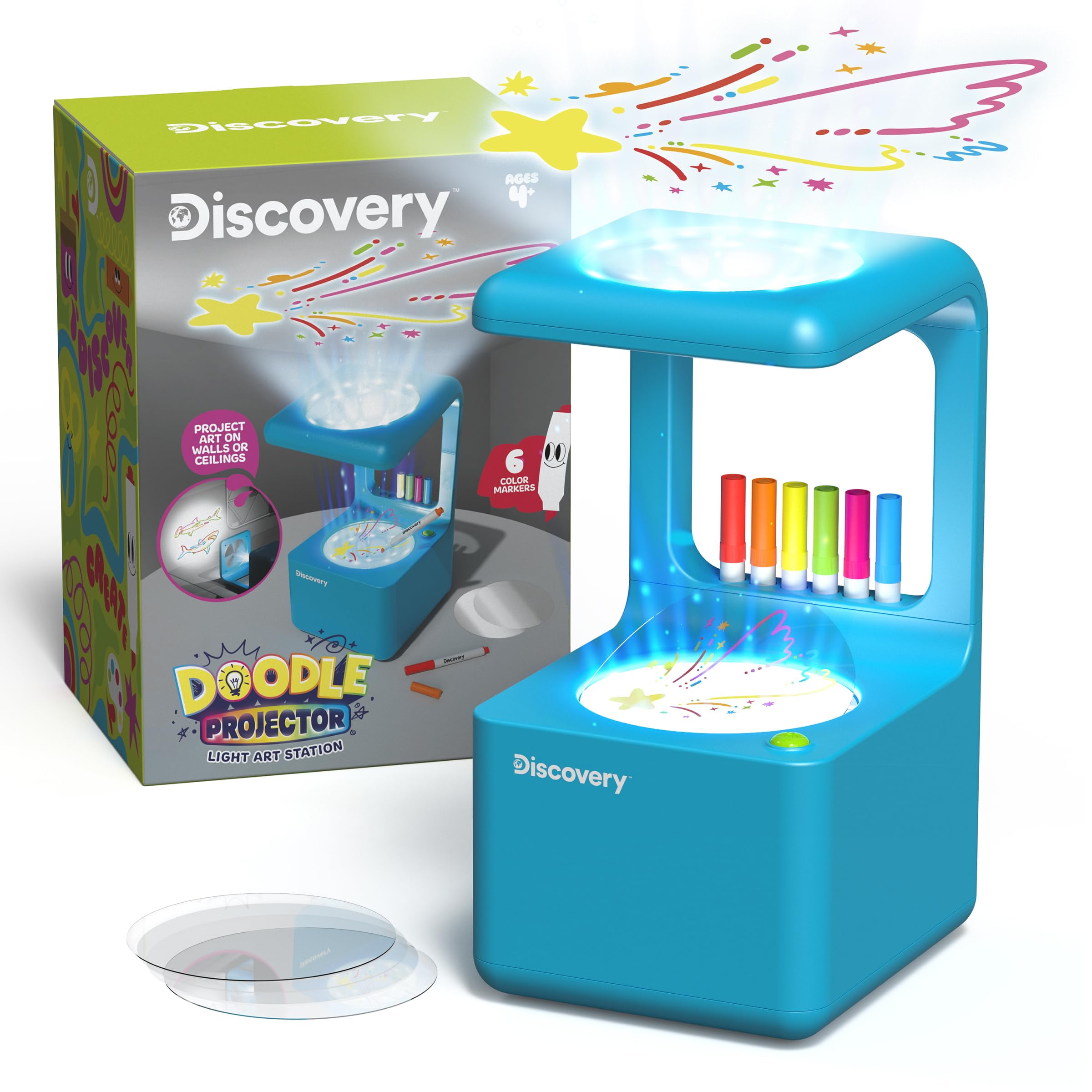 Discovery™ Doodle Projector Light Art Station - Includes 6 Markers, 10 ...
