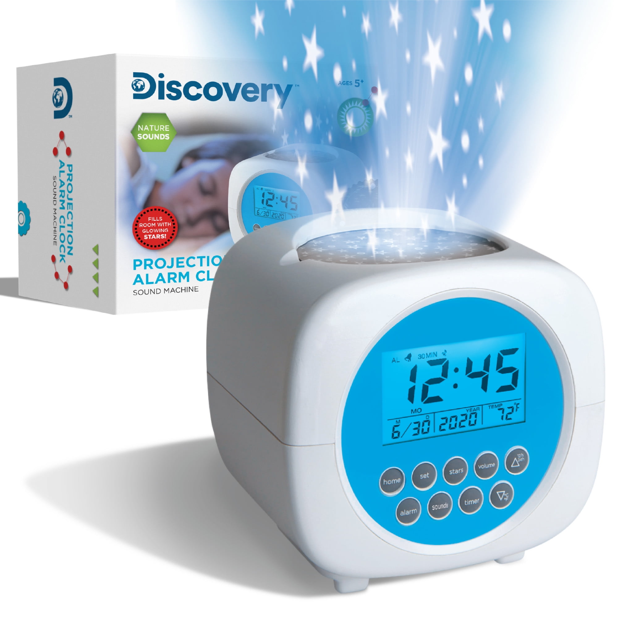 Discovery Kids Sound Machine Alarm Clock with Stars Projection, 6 ...