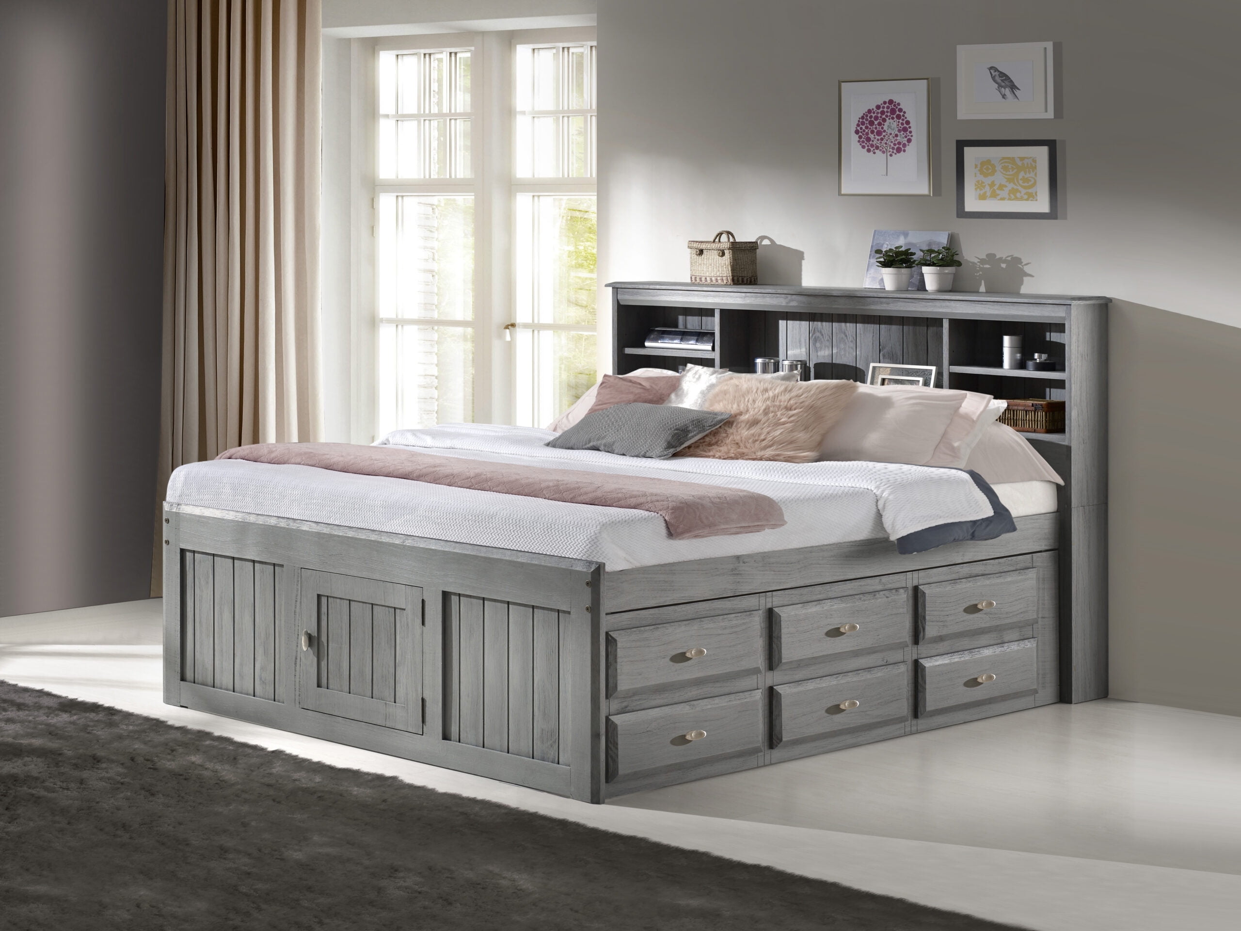 Discovery World Furniture Queen SIze Bookcase Bed with 6 Drawers on one ...