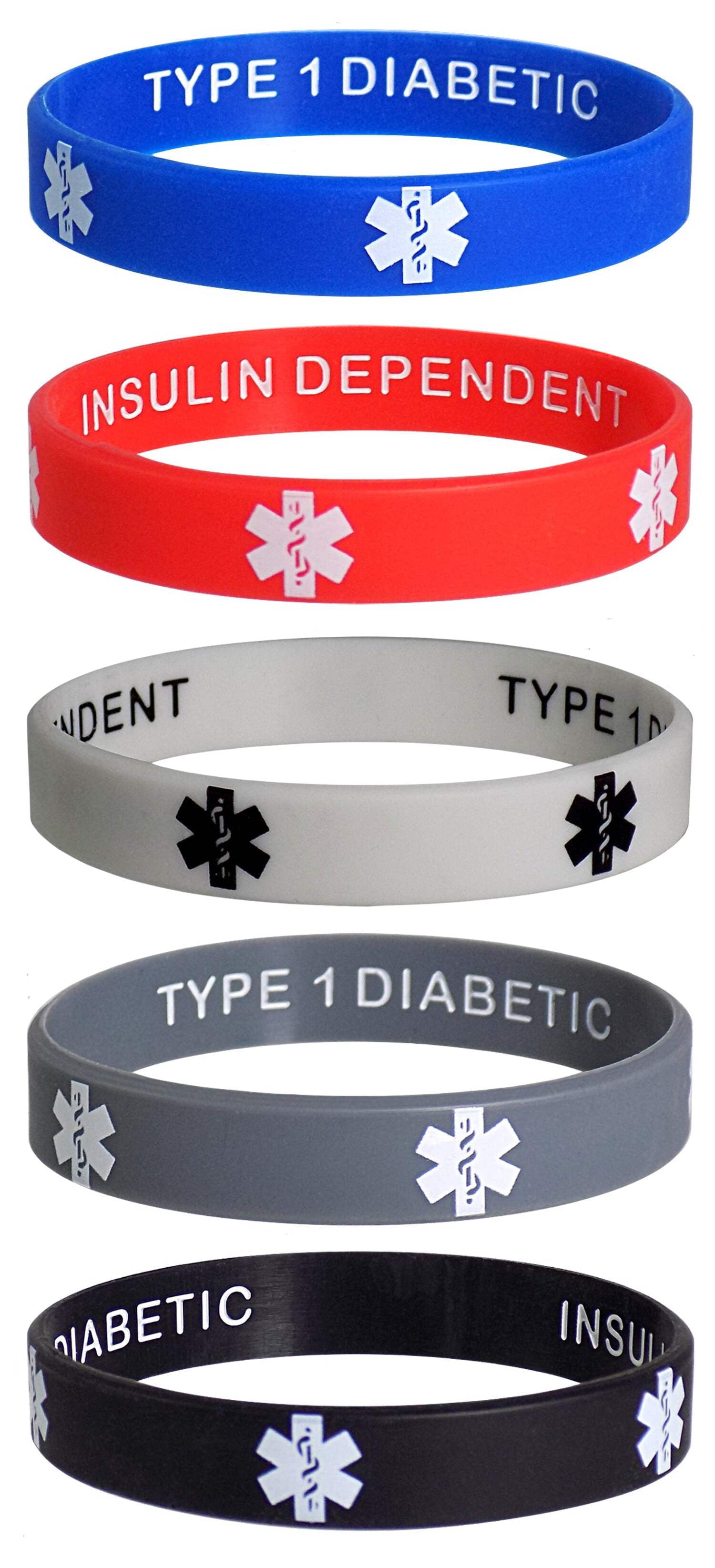 Max Petals Type 1 Diabetes Medical Alert Bracelets, Silicone, Emergency ...
