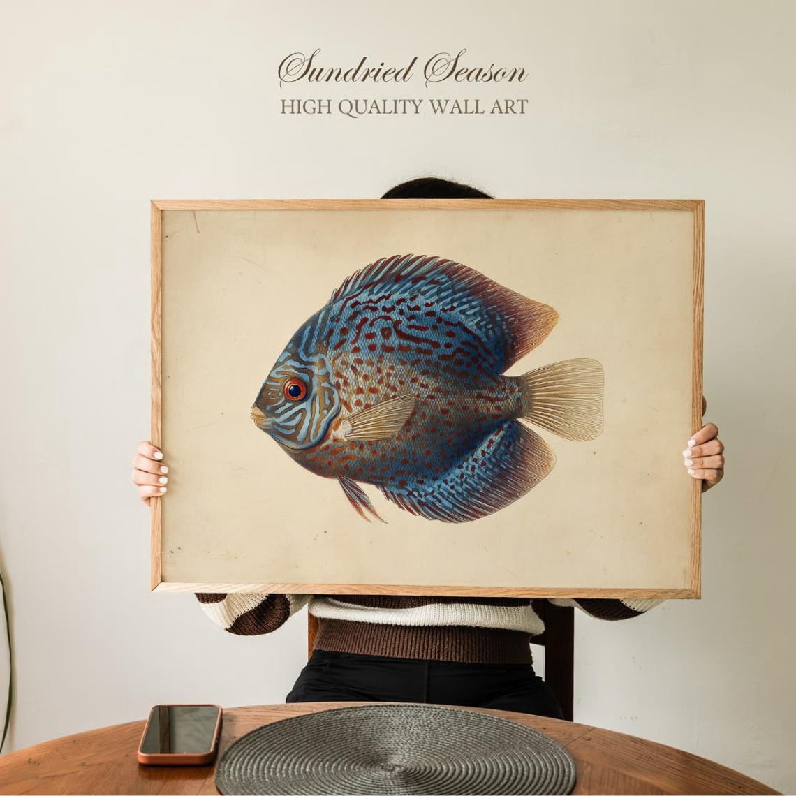 Discus Fish Illustration Wall Art Tropical Aquatic Nature Decor Beach ...
