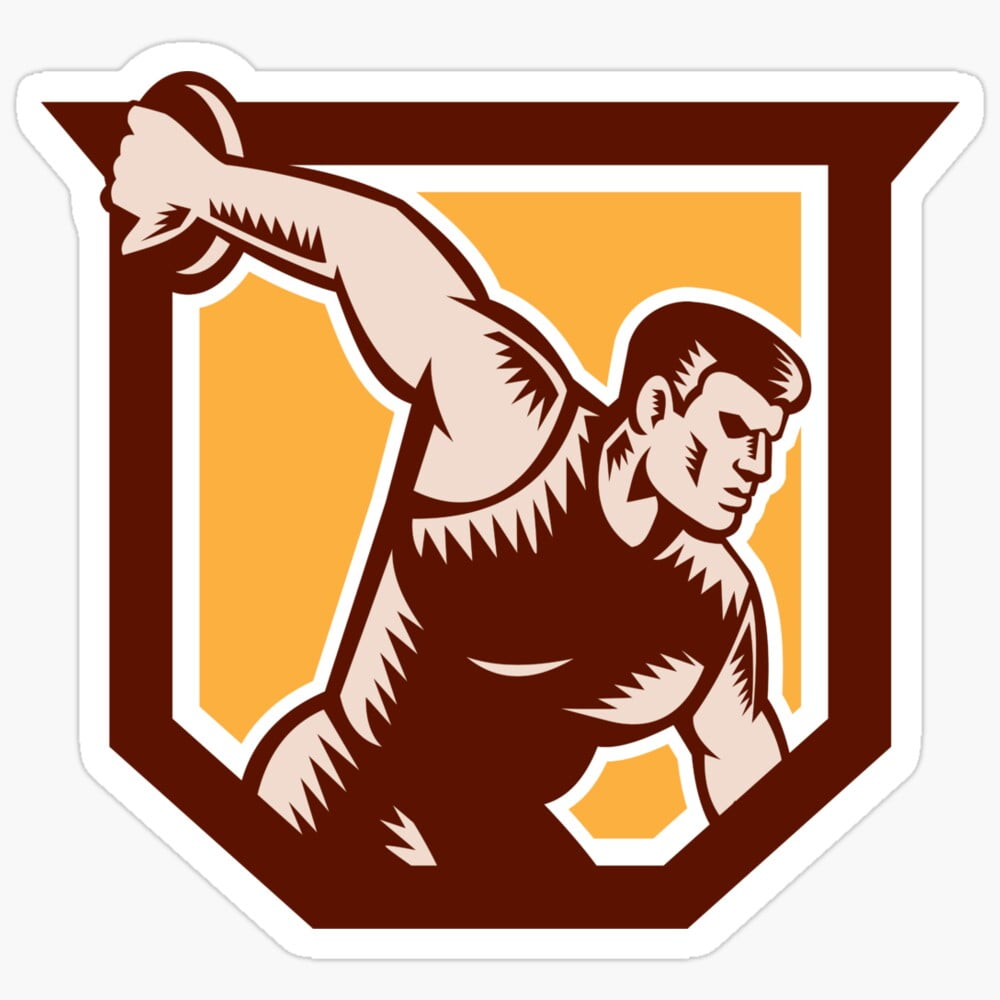 Discus Thrower Shield Woodcut Sticker Baseball Sticker, Football ...