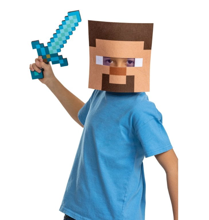 Disguise Minecraft Steve Costume Kit Mask and Sword Accessory Set, One ...