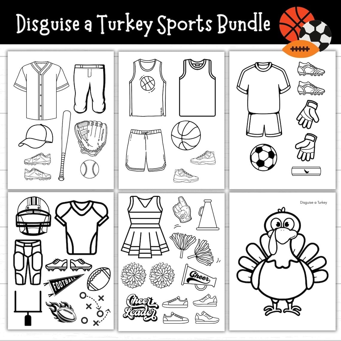 Disguise a Turkey Sports Bundle, Sports Theme Turkey Disguise Set with ...
