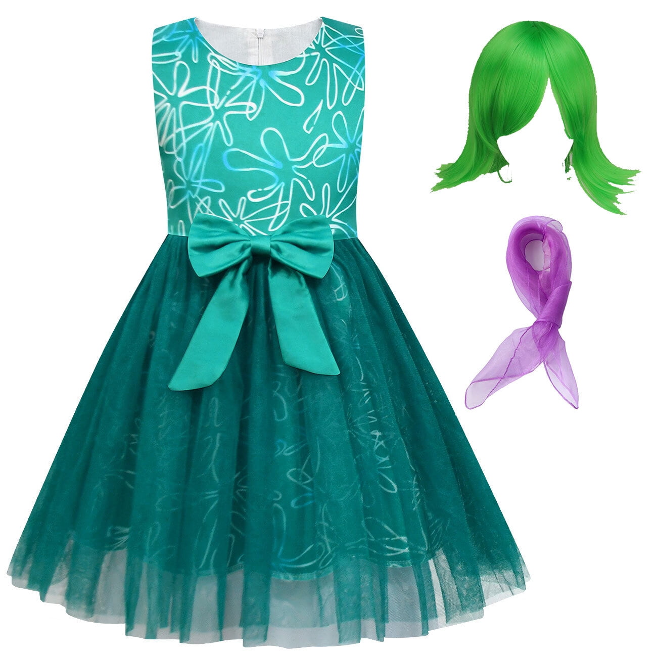 Disgust Costume Dress with Wig Scarf for Girls Halloween Cosplay ...