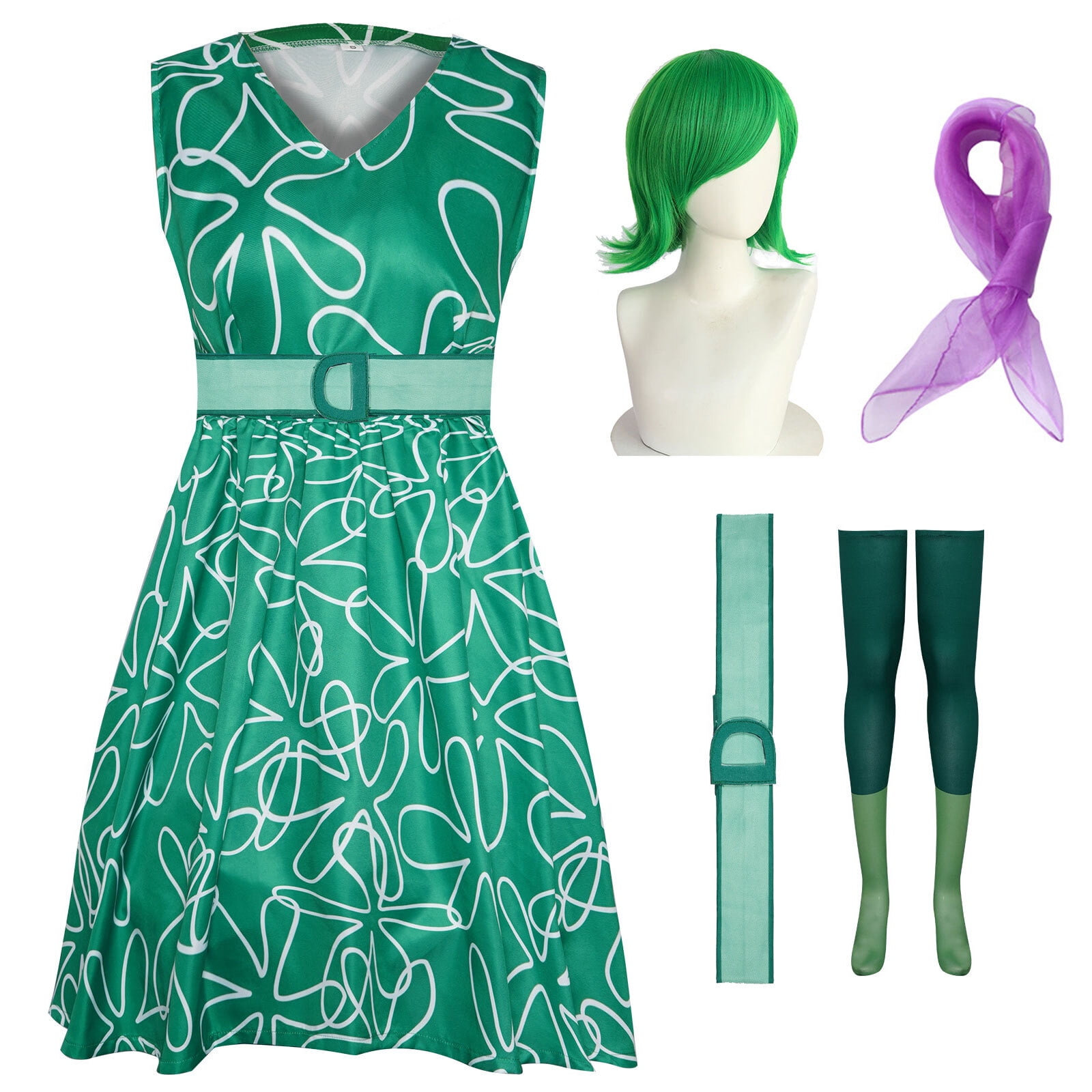 Disgust Costume Dress with Wig for Women Girls, Halloween Birthday ...