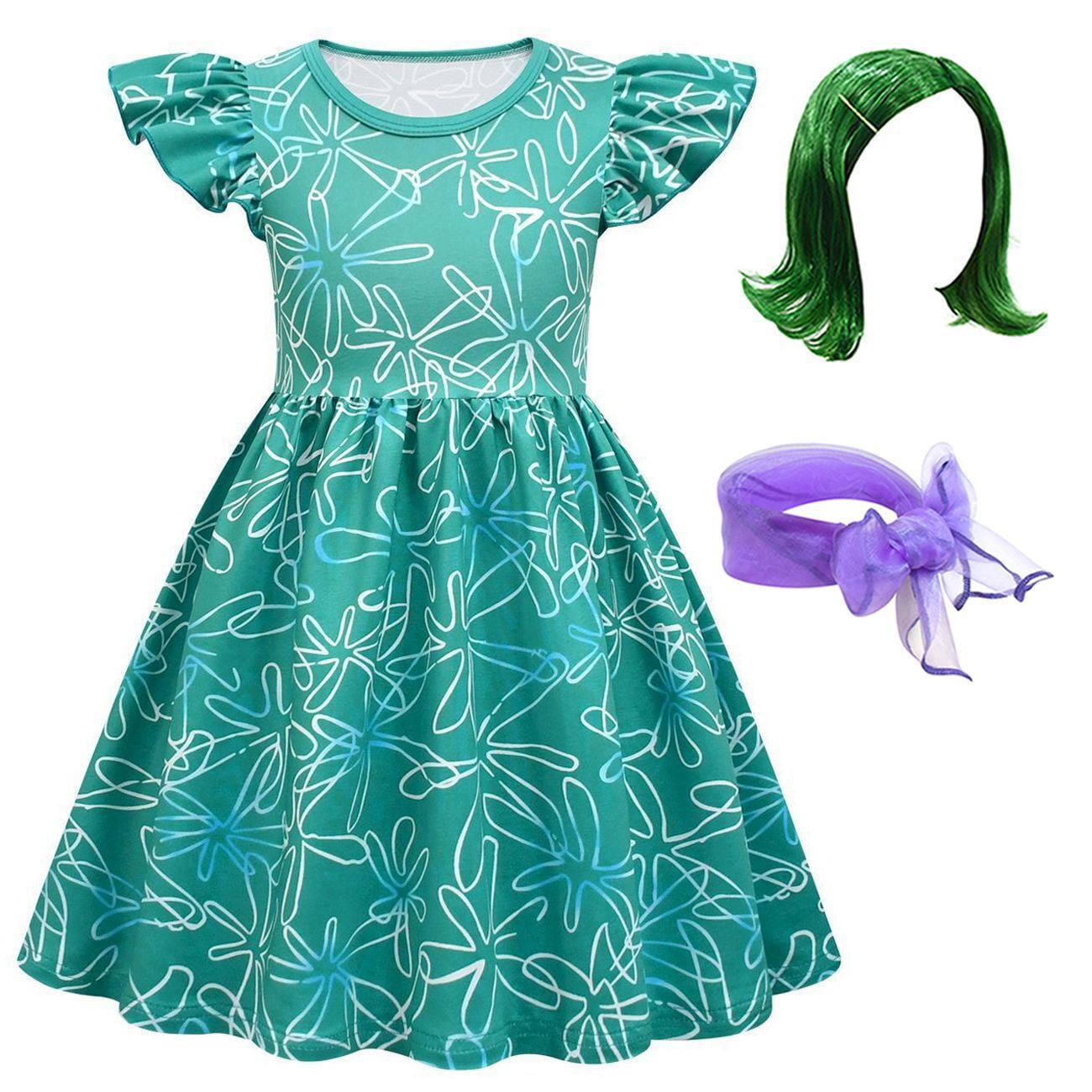 Disgust Costume with Wig&Scarf for Girls Halloween Cartoon Cosplay ...