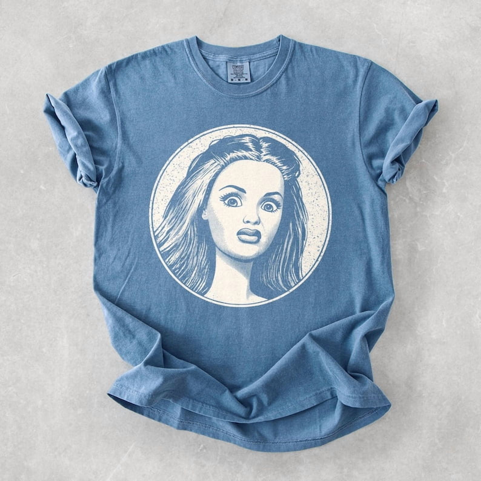 Disgusted Doll Face Graphic Shirt Ironic Awkward Expression Art Tee ...