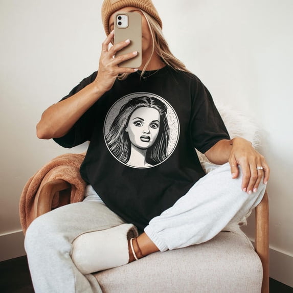 Disgusted Doll Face Graphic T-Shirt, Distressed Dark Aesthetic Art Tee ...