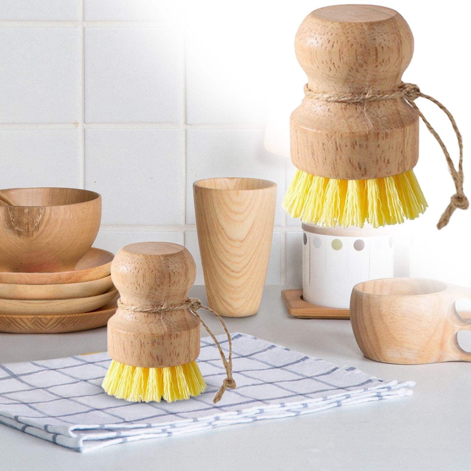 Dish Brush,Palm Pot Brush,1PCS Bamboo Round Mini Dish Brush Natural ...