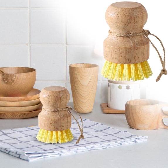 Dish Brush,Palm Pot Brush,1PCS Bamboo Round Mini Dish Brush Natural ...