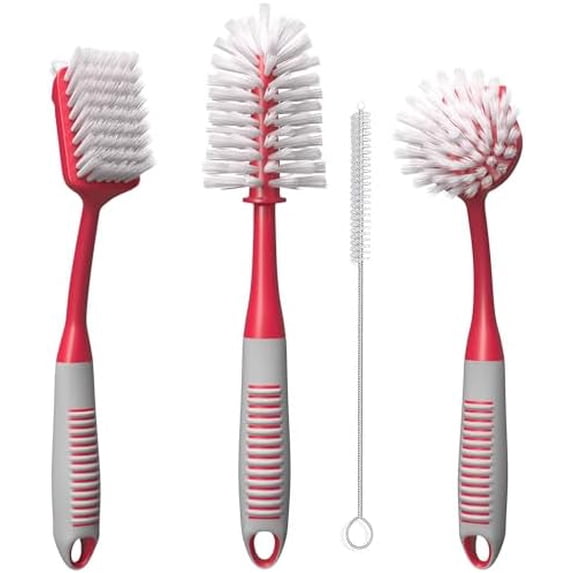 Dish Brush Set of 4 - Kitchen Scrub Brushes with Non-Slip Long Handle ...