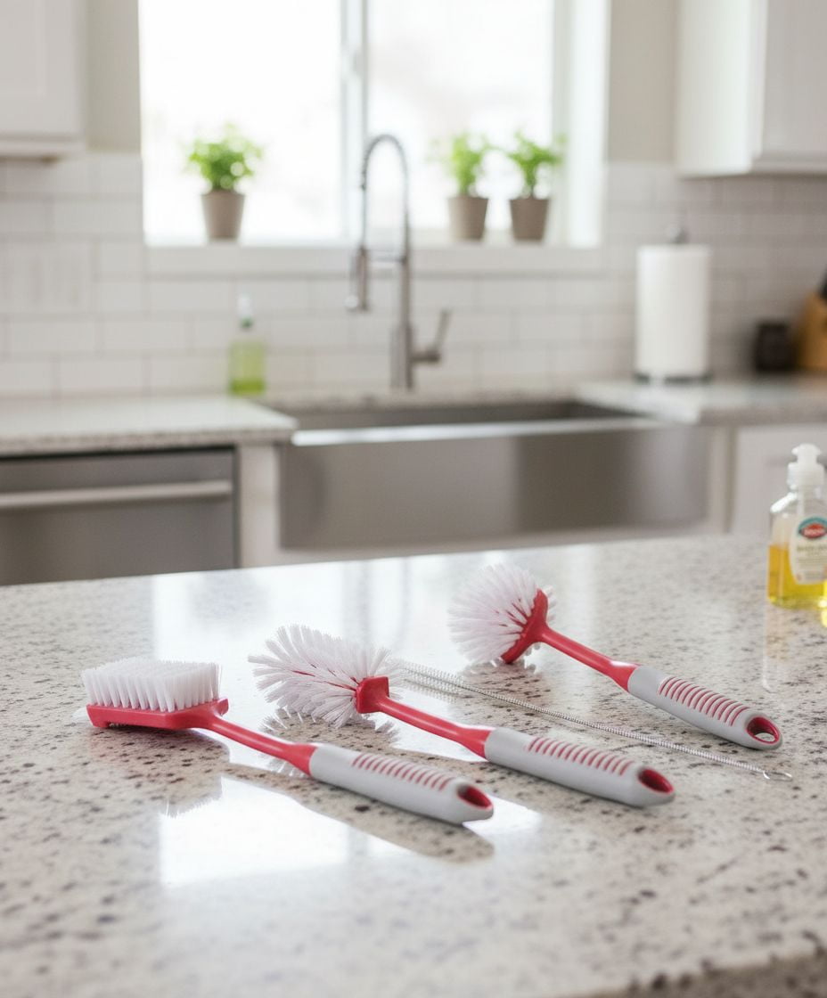 Dish Brush Set of 4 - Kitchen Scrub Brushes with Non-Slip Long Handle ...