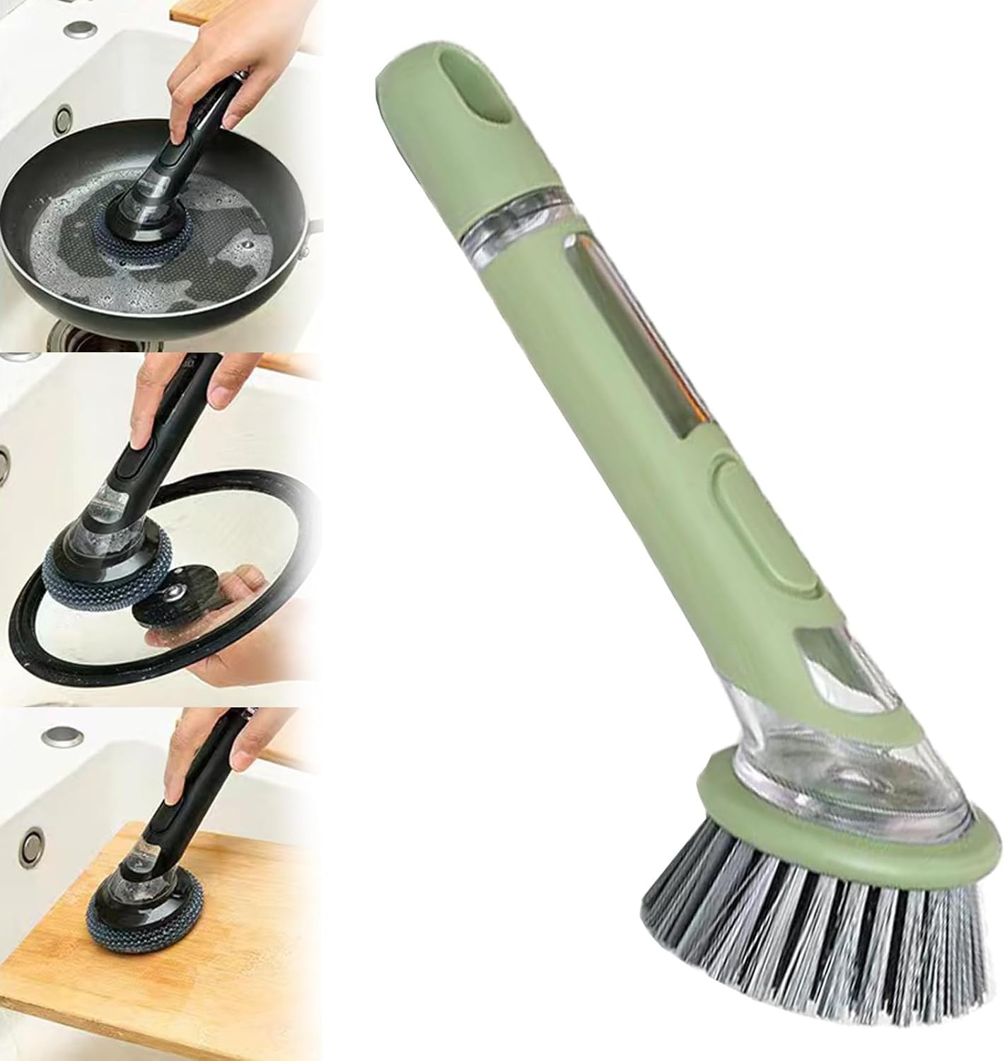 Dish Brush with Soap Dispenser, 2024 New Kitchen Sink Brush with Handle ...