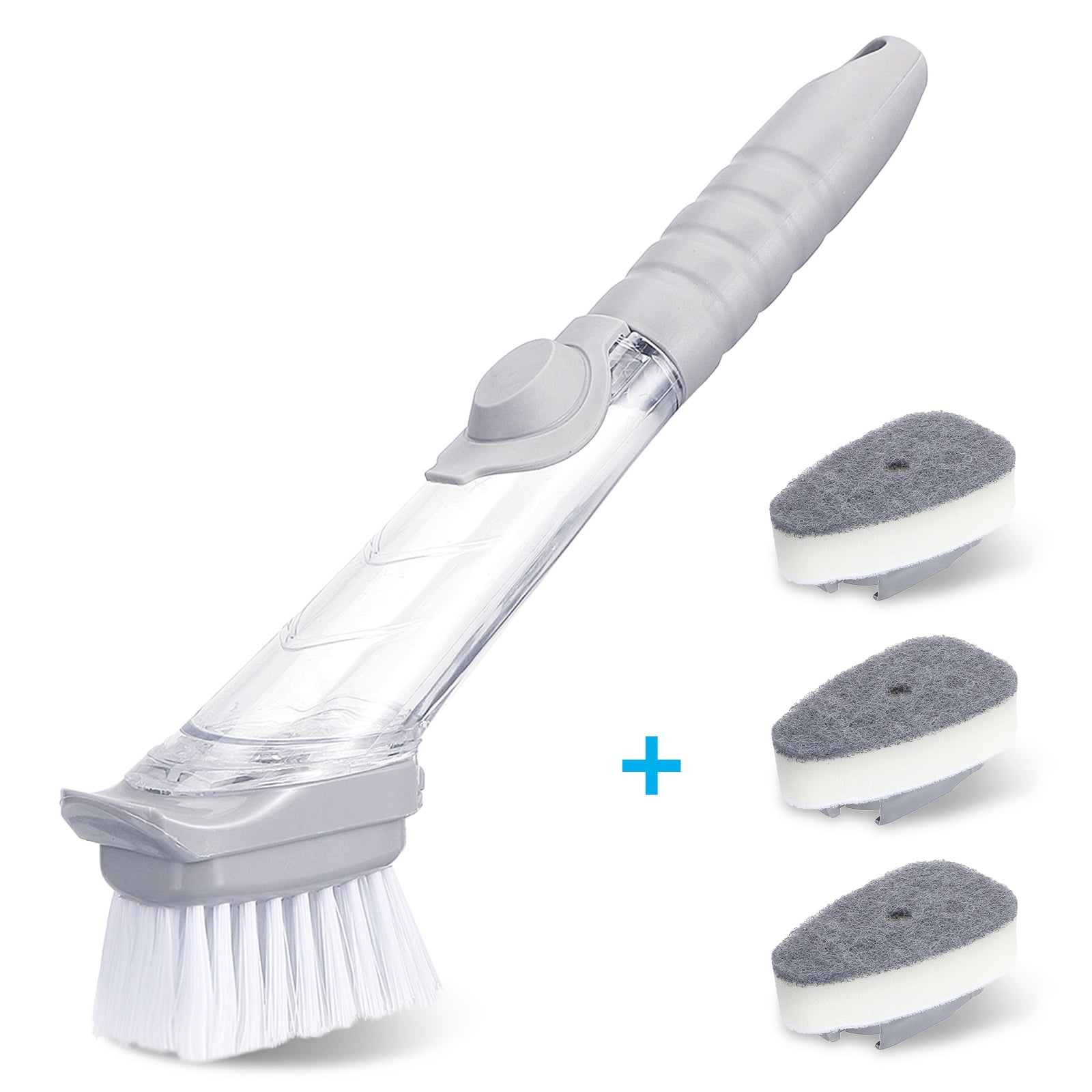 Kitchen Dish Wand with Soap Dispenser and Anti-Slip Handle, includes 3 ...
