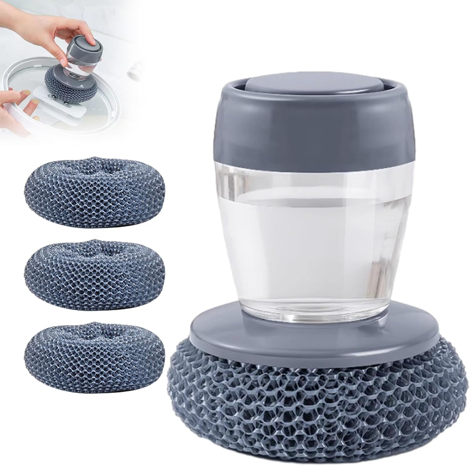 Dish Brush with Soap Dispenser, Press and Dispense Automatic Soap ...