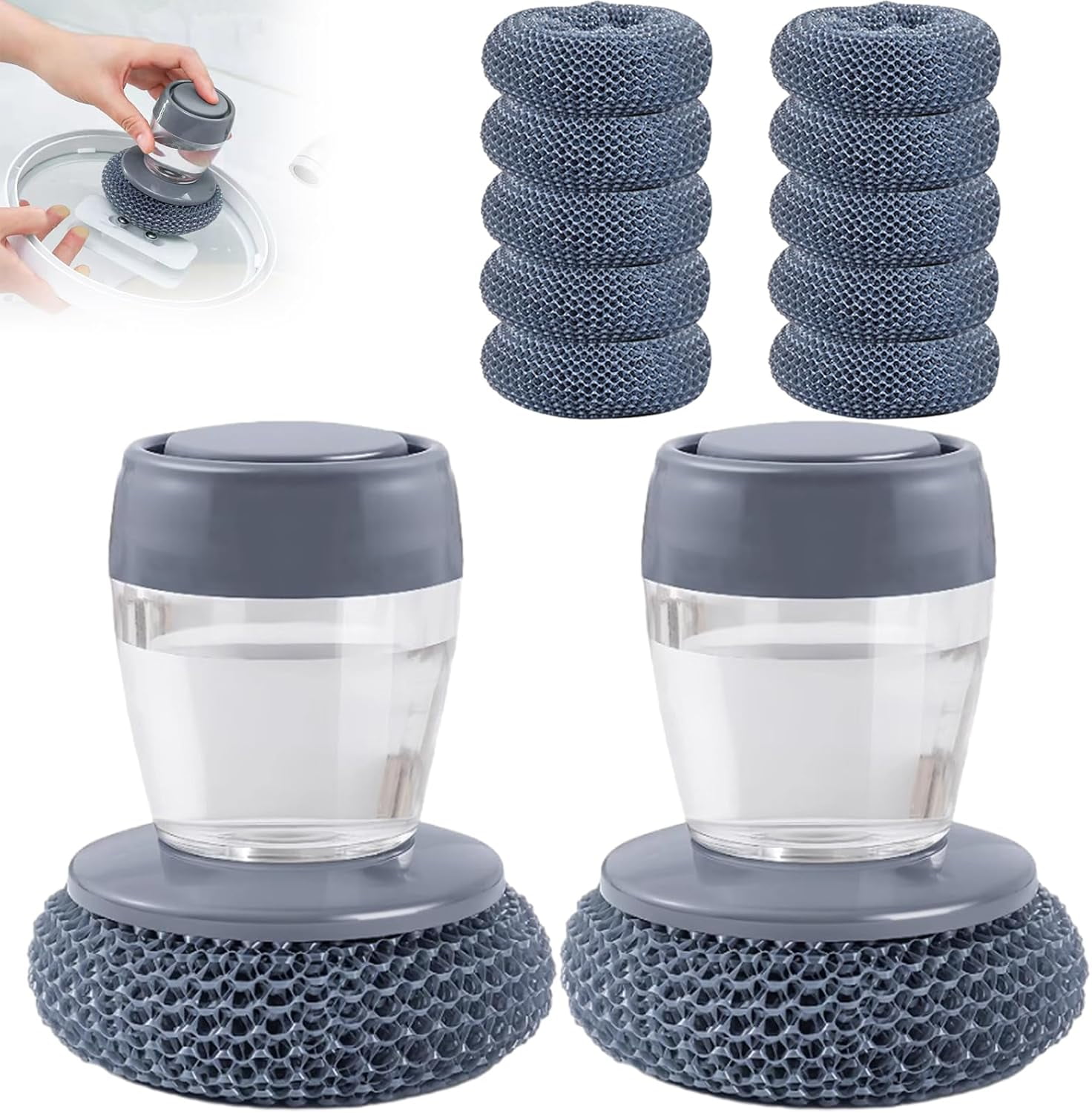 Dish Brush with Soap Dispenser, Press and Dispense Automatic Soap ...