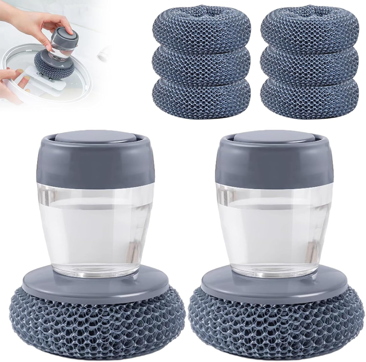Dish Brush with Soap Dispenser, Press-to-Dispense Automatic Scrubber ...