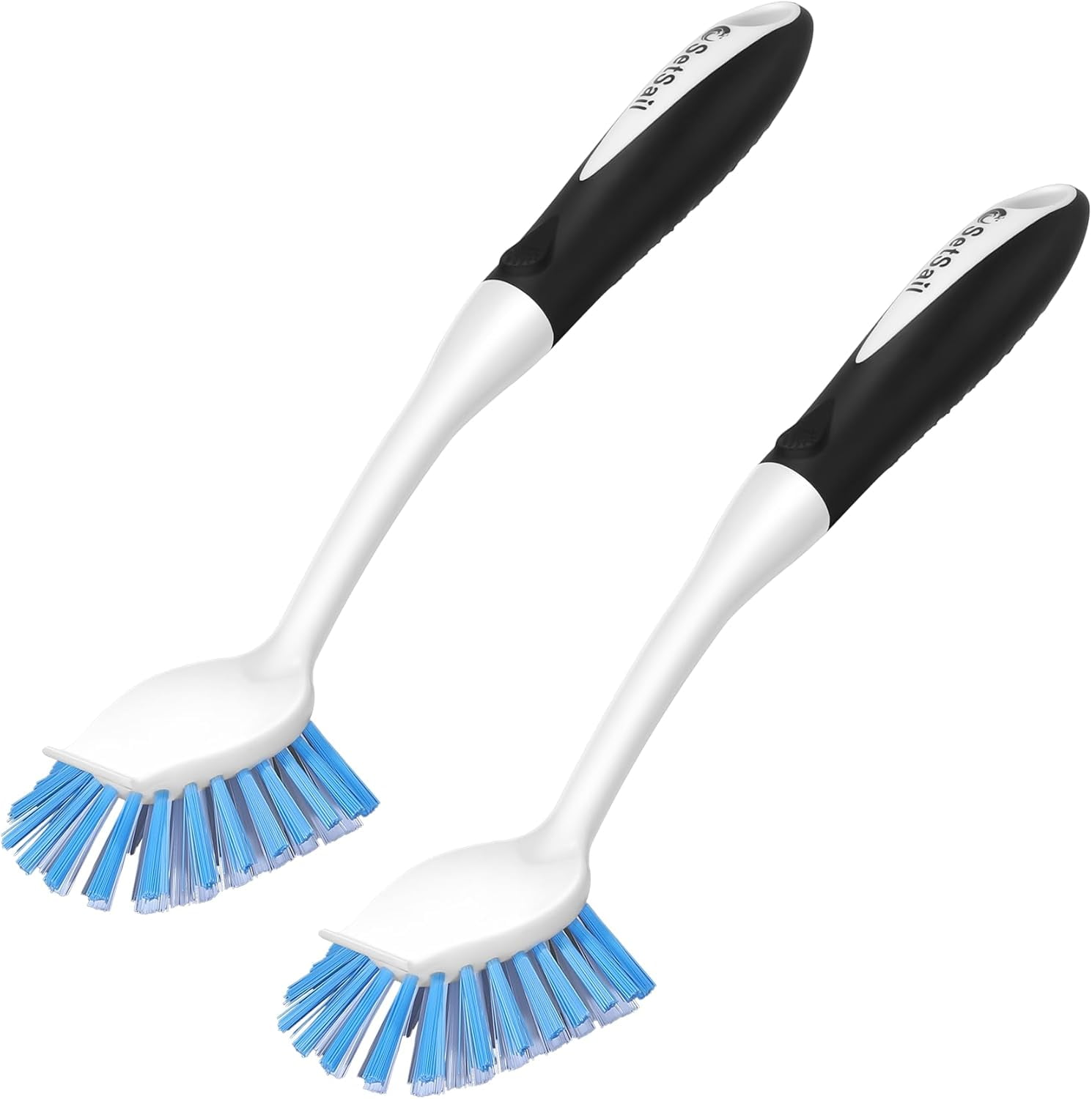 Dish Brush with Handle, 2 Pack Stiff Bristles Dish Scrubber with Built ...