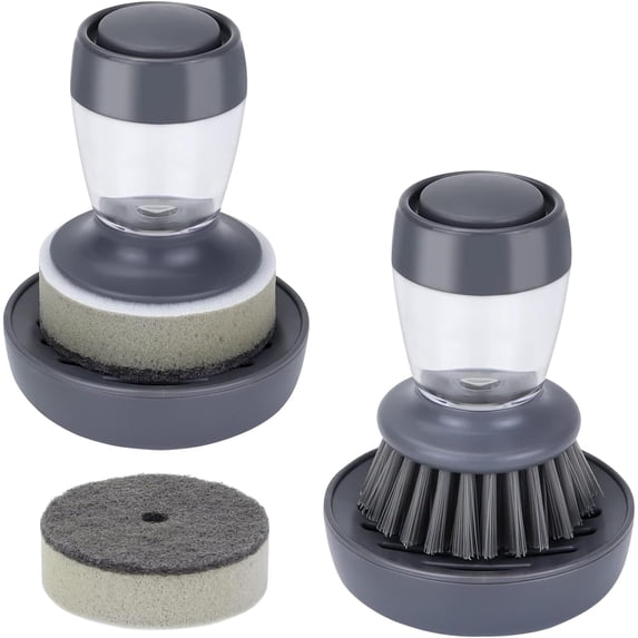 Dish Brush with Soap Dispenser, Kitchen Scrub Brush for Dishes Pots ...