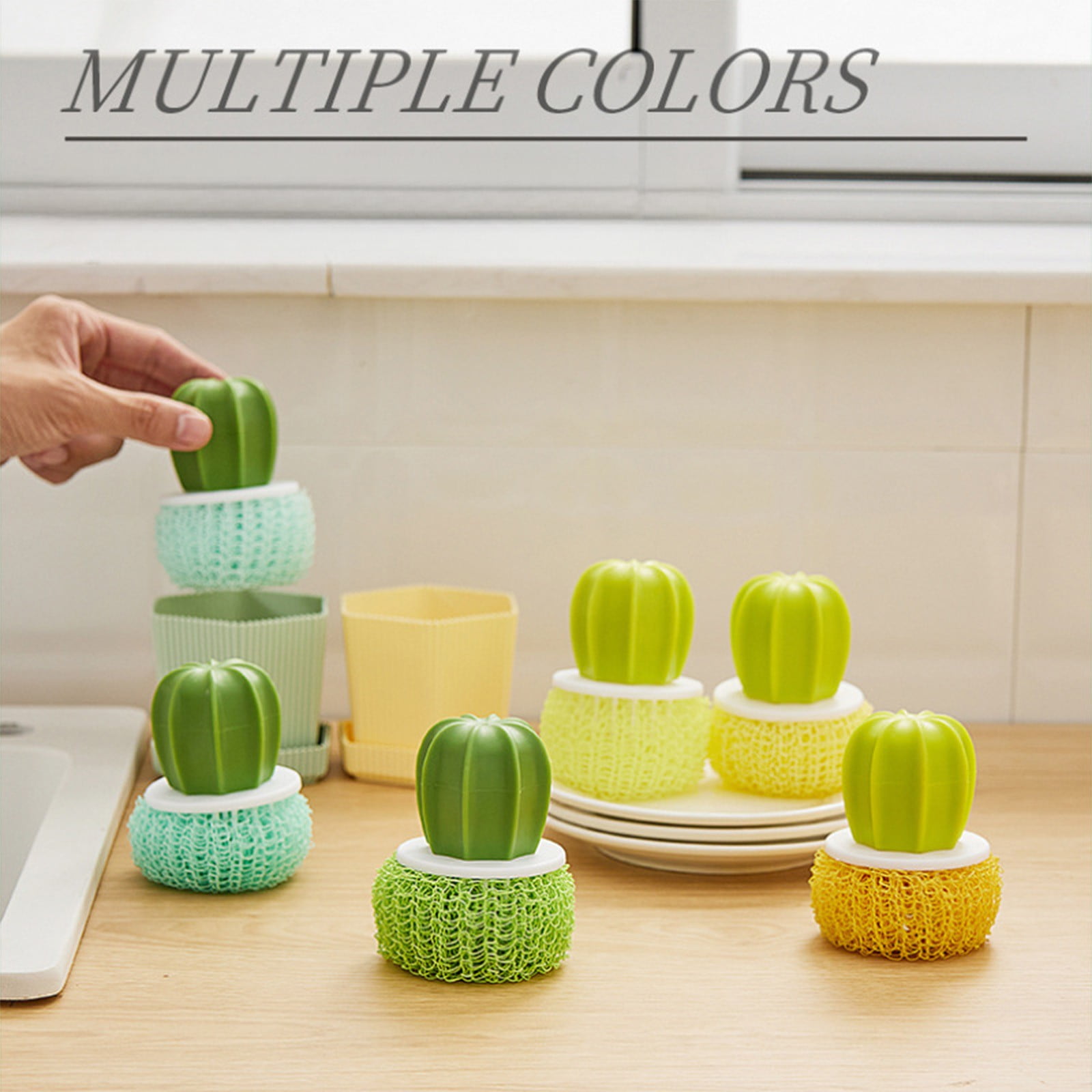 Dish Brushes Cactus Mini Brush with Drip Tray ,durables Brushes Kitchen ...