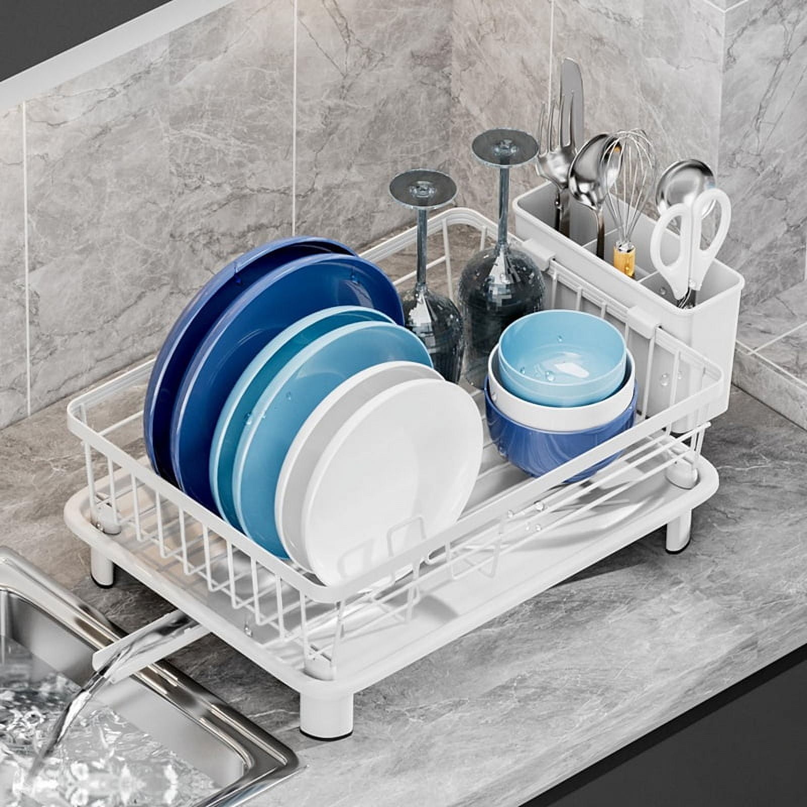 Dish Drainer Compact Dish Rack for Kitchen Countertops with Drain Plate ...