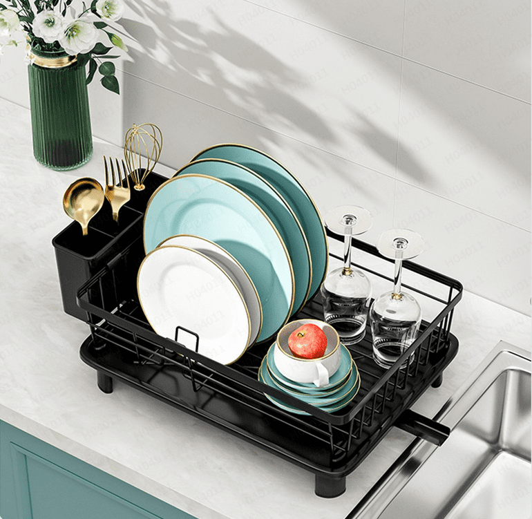 Dish Drainer Rack with Drip Tray, Sink Dish Drainer with Drainage Spout ...