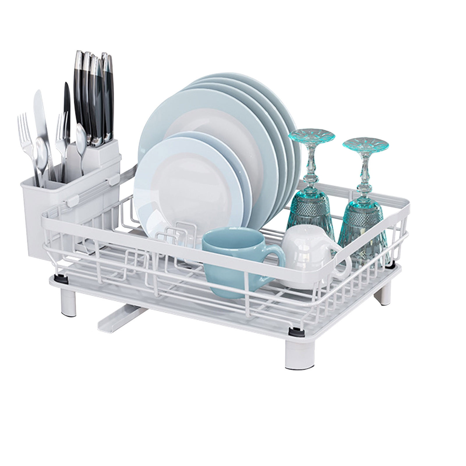 Dish Drainer Rack with Drip Tray, Sink Dish Drainer with Drainage Spout ...