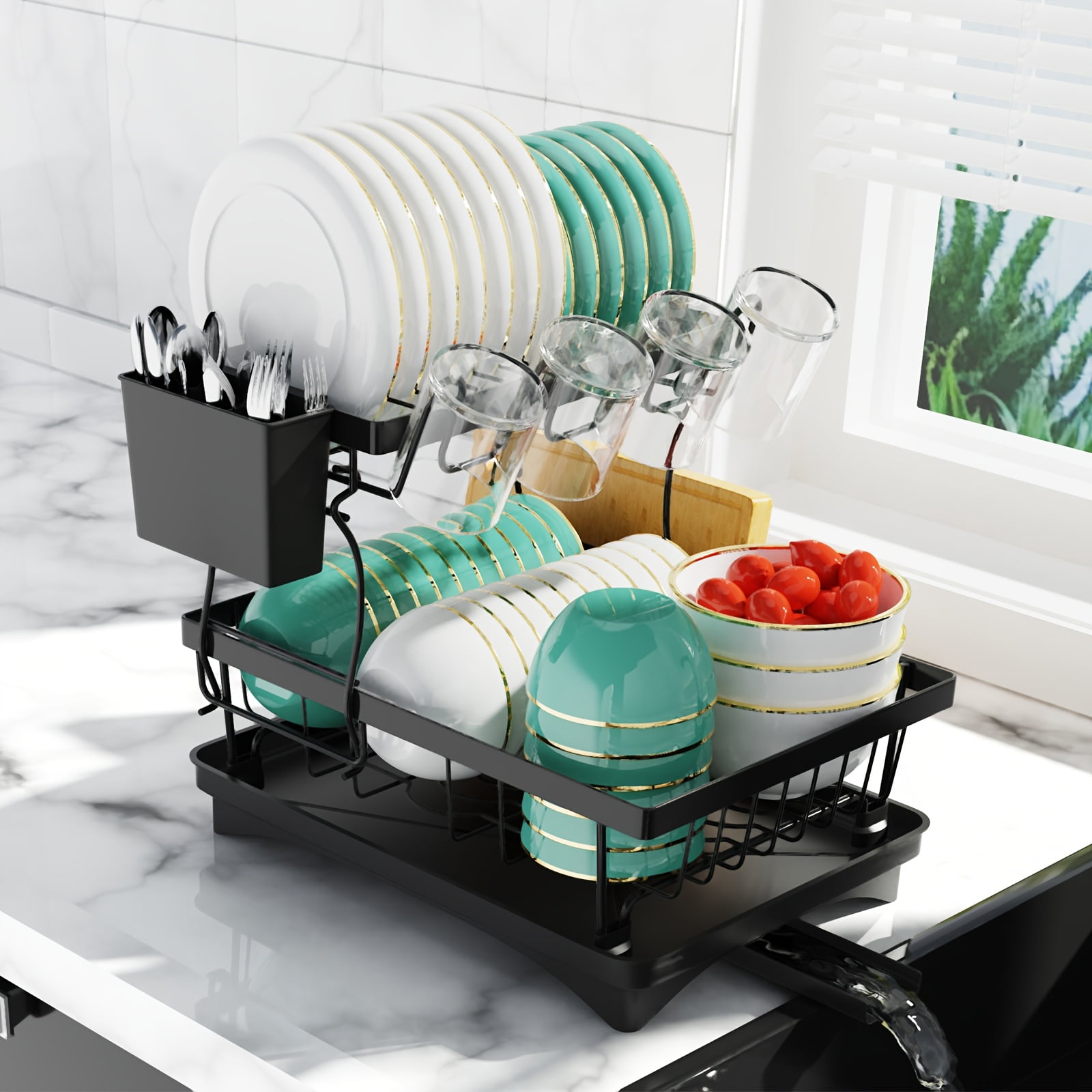 [Dish Drainer With Utensil Holder] Large Dish Drying Rack For Kitchen ...