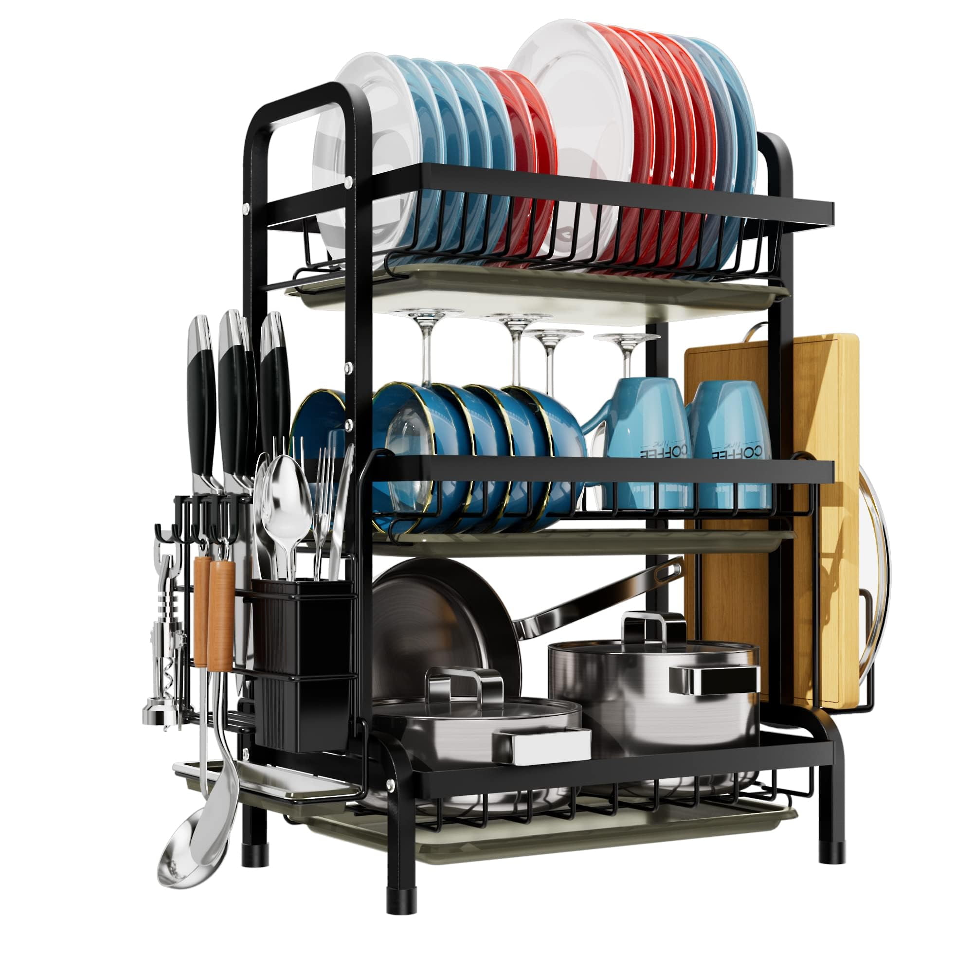 niffgaff Dish Drying Rack, 3 Tier Large Metal Dish Drainer with Drip ...