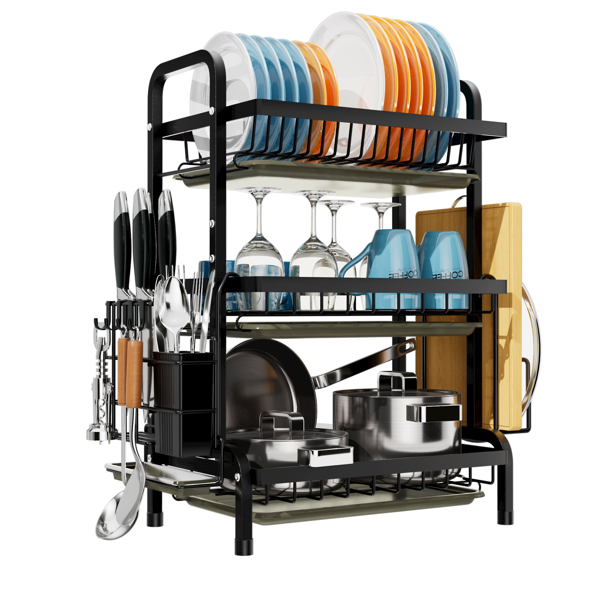 Dish Drainers Rack with Drip Tray, 3 Tier Large Dish Drying Rack with ...