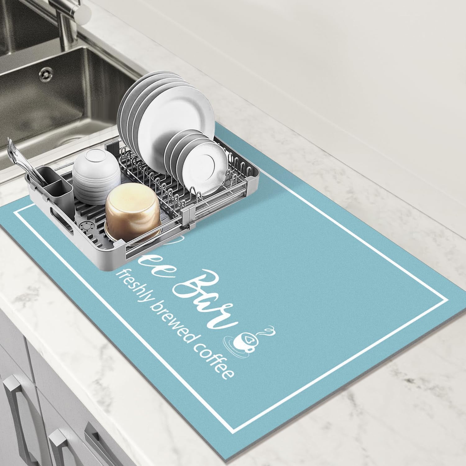 Dish Drying Mat, 12"x20" Absorbent Coffee Bar Mat for Countertops ...