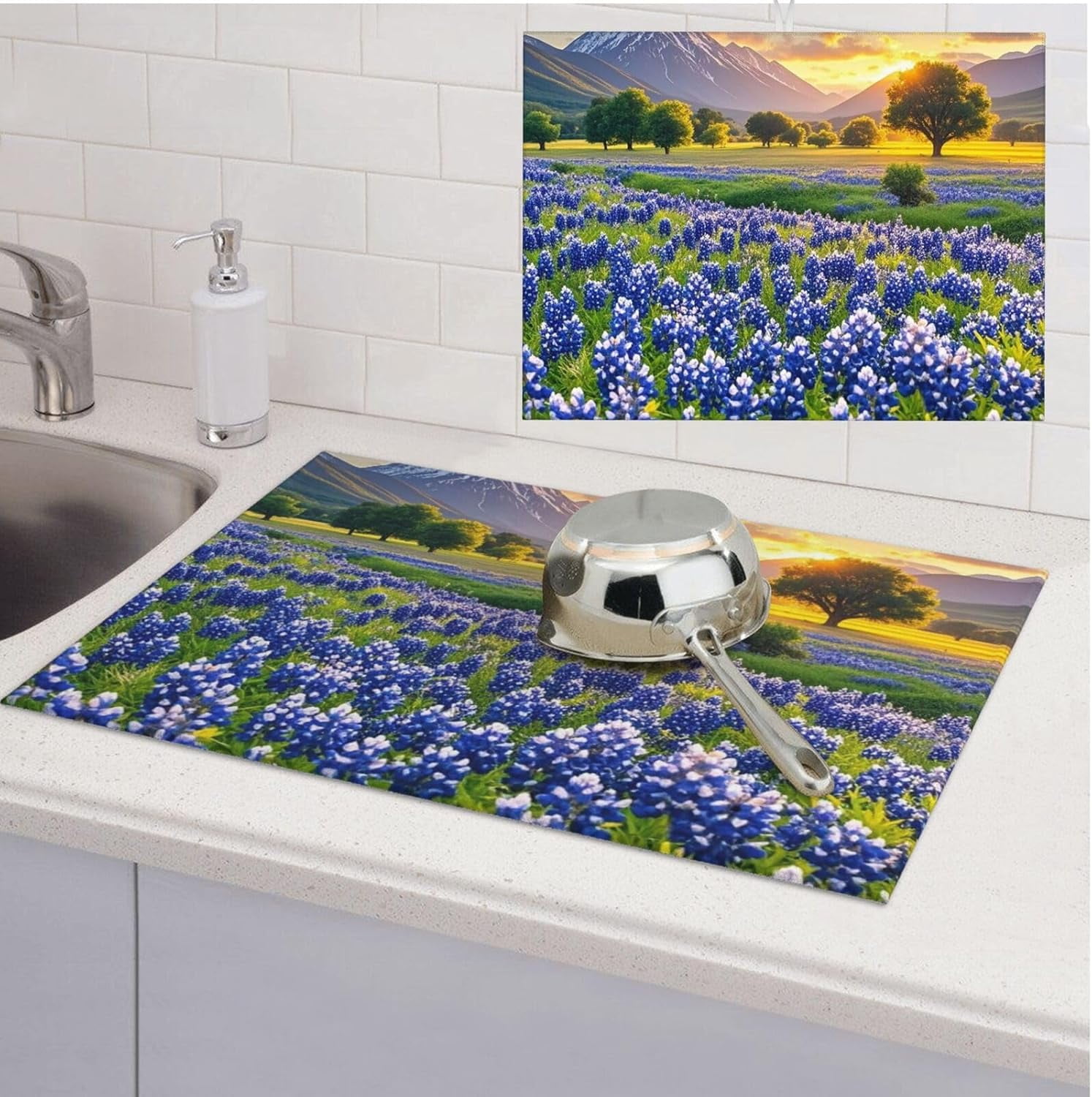 Dish Drying Mat 18 x 24 inch Absorbent Drying Mats Texas Bluebonnets ...