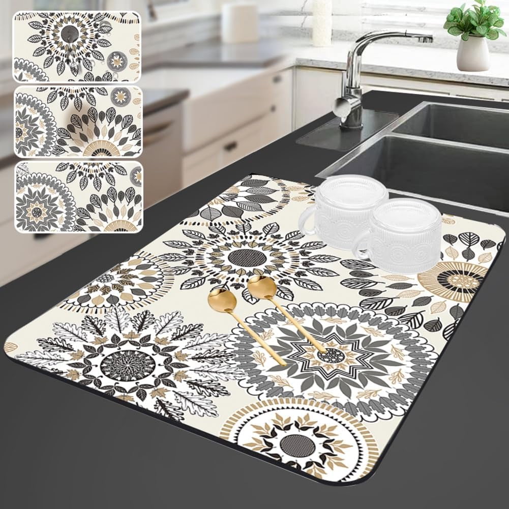 Dish Drying Mat, Absorbent Dish Drying Pad with Non-slip Rubber Backed ...