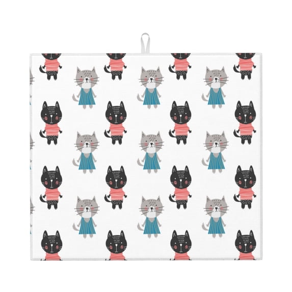 Dish Drying Mat, Abstract cute painting cat Highly Absorbent Drying ...