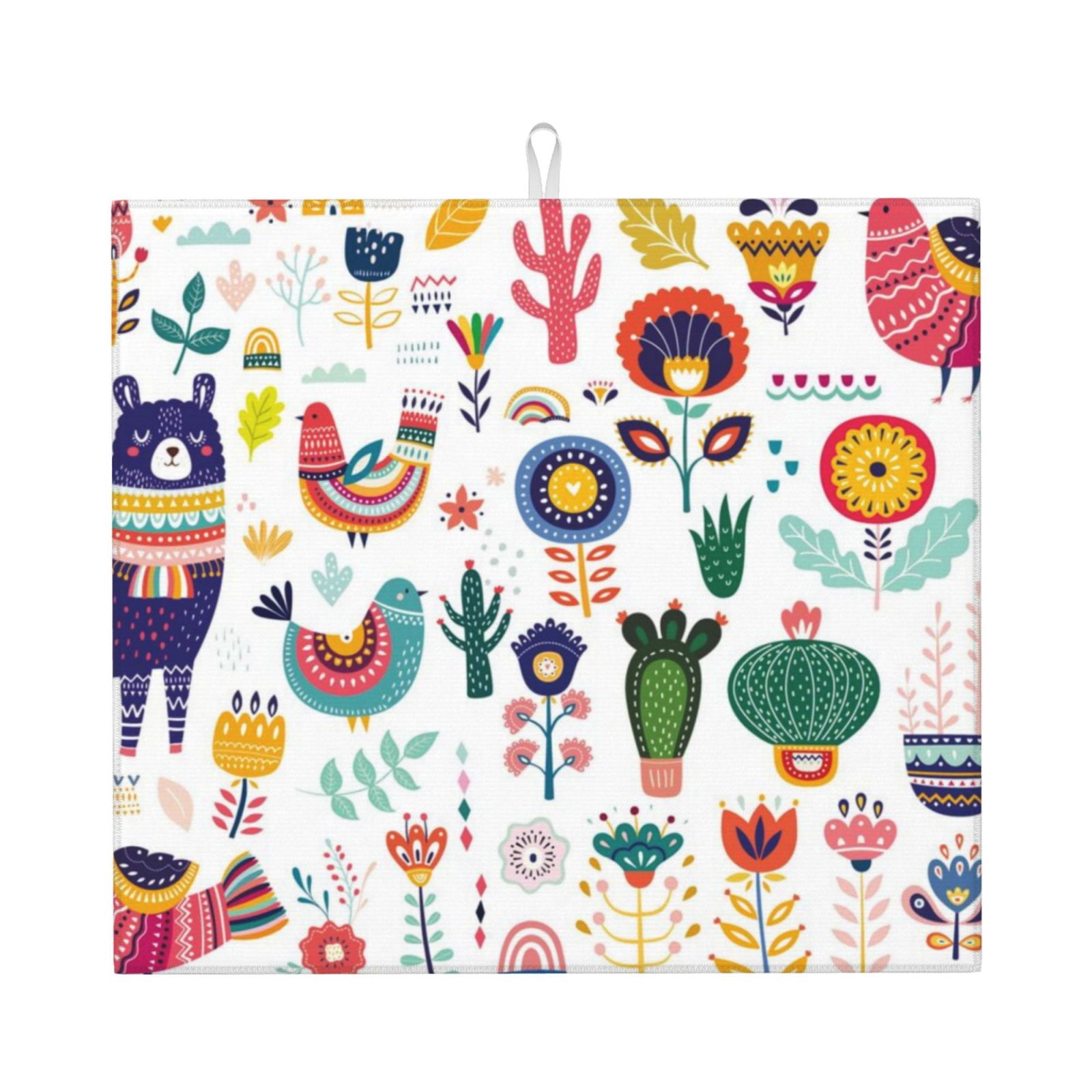Dish Drying Mat, Alpaca Flower Highly Absorbent Drying Matt Kitchen ...