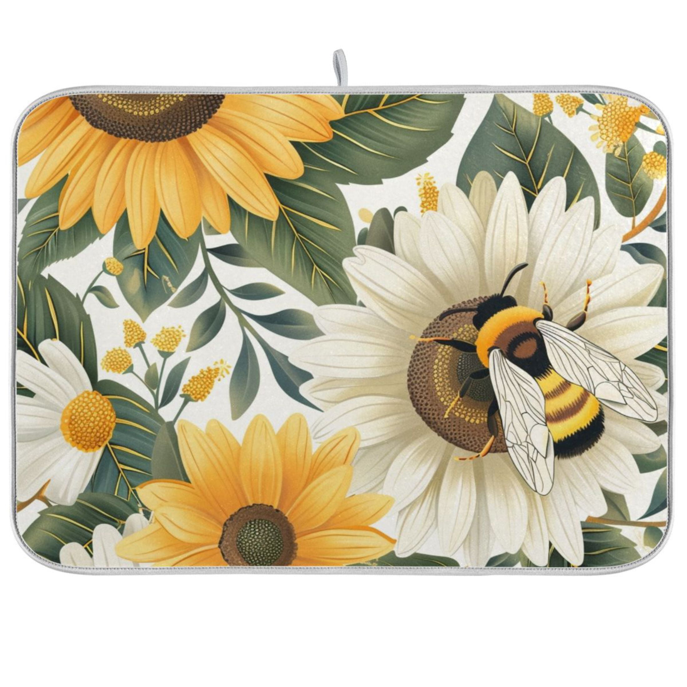 Dish Drying Mat Bee on Sunflowers Kitchen Mats Microfiber Counter ...