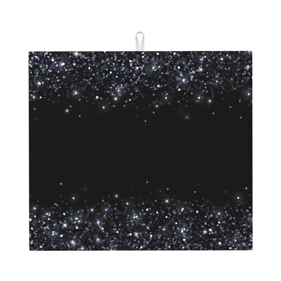 Dish Drying Mat, Black Silver Glitter Border Highly Absorbent Drying ...
