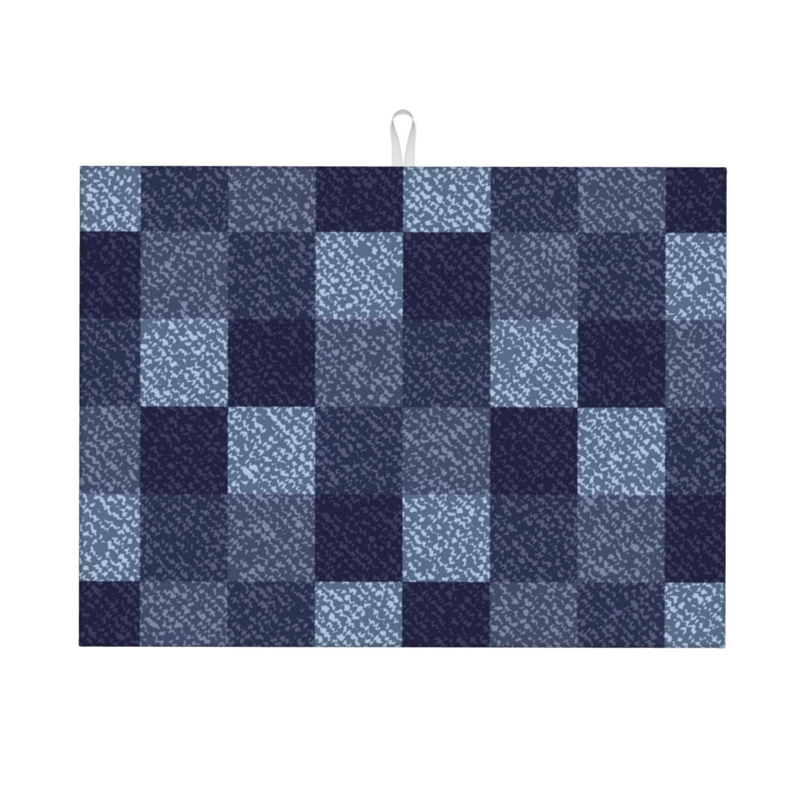 Dish Drying Mat, Blue Gingham Buffalo Check Absorbent Microfiber ...