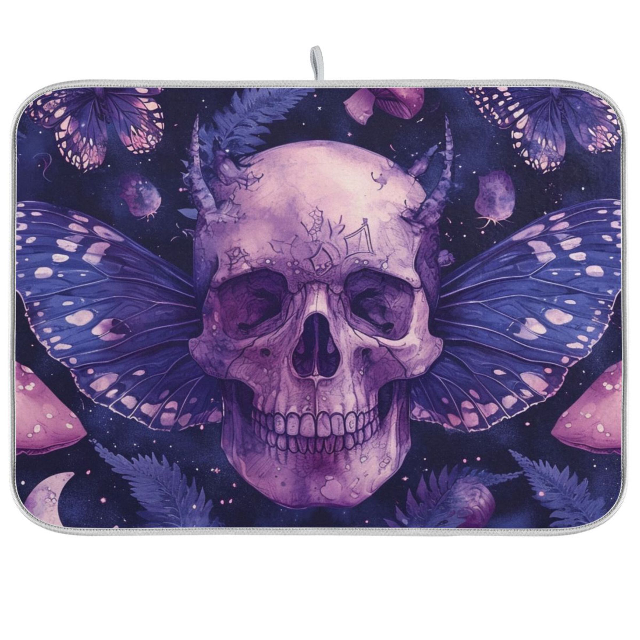 Dish Drying Mat Butterflies Skull Head Kitchen Mats Microfiber Counter ...
