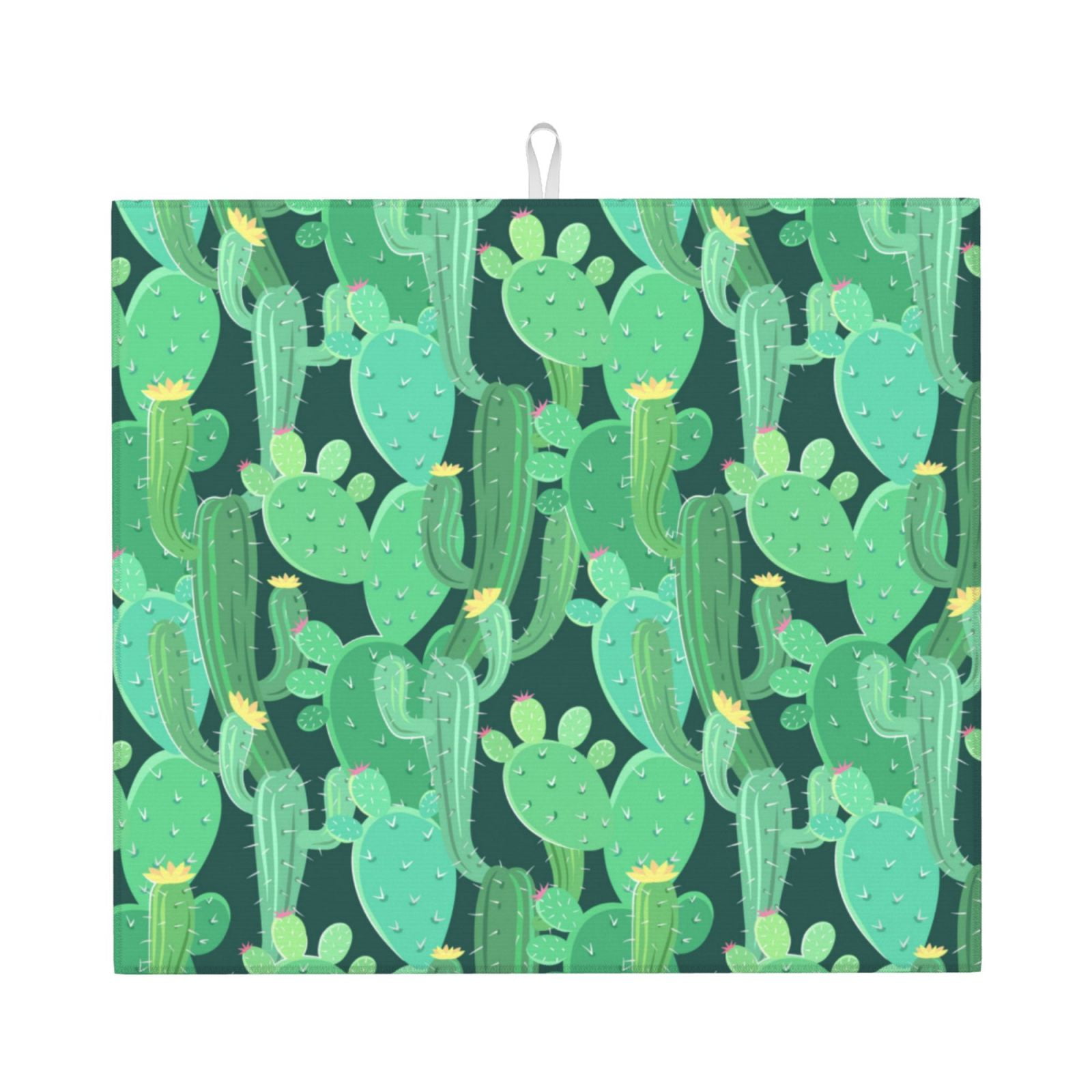 Dish Drying Mat, Cactus green Pattern Highly Absorbent Drying Matt ...