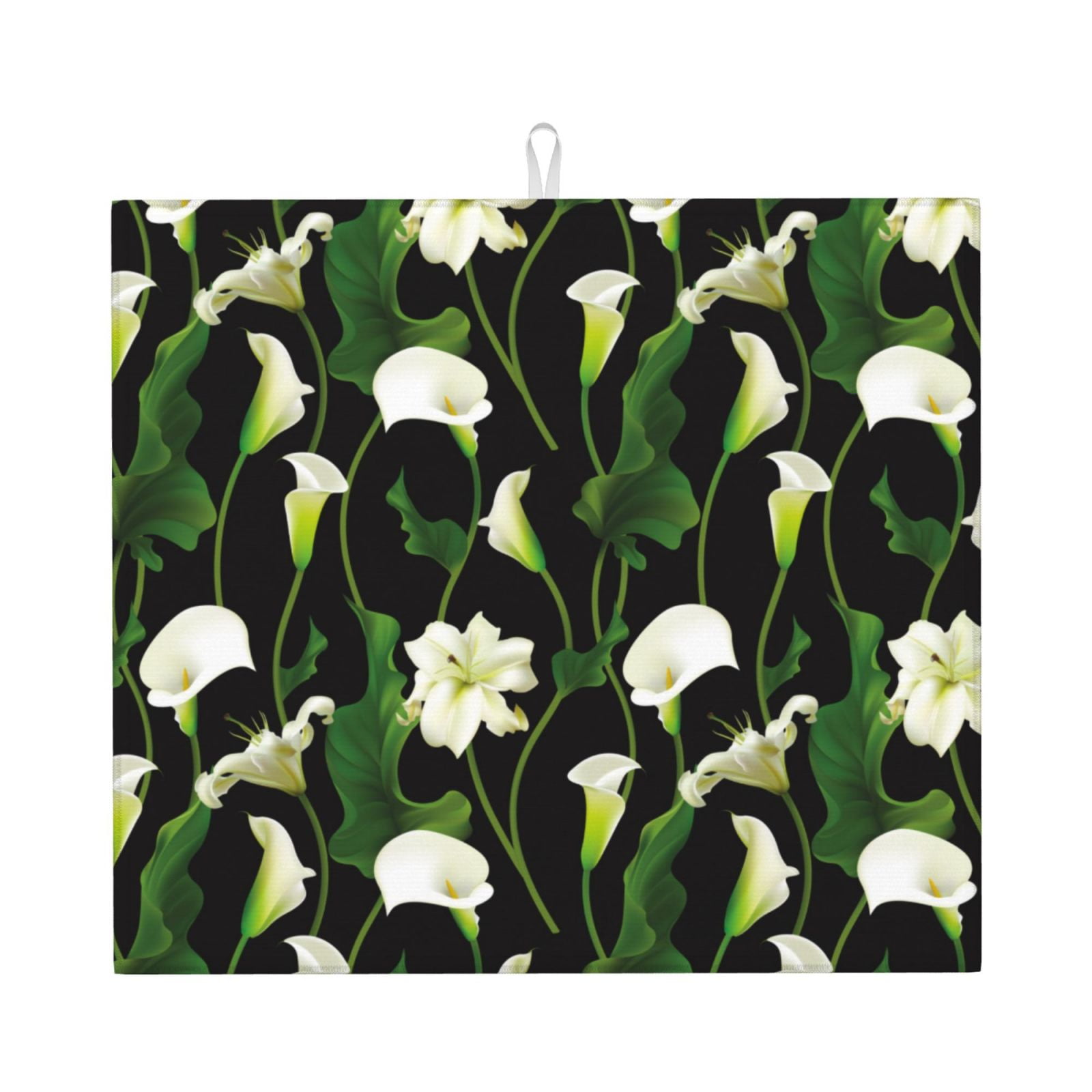 Dish Drying Mat, Calla Lily Flowers Black Highly Absorbent Drying Matt ...