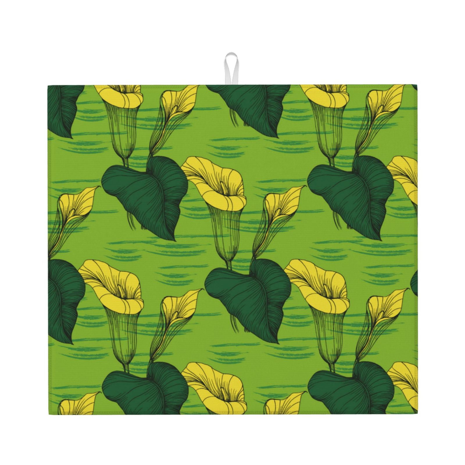 Dish Drying Mat, Calla Lily Flowers Green Highly Absorbent Drying Matt ...