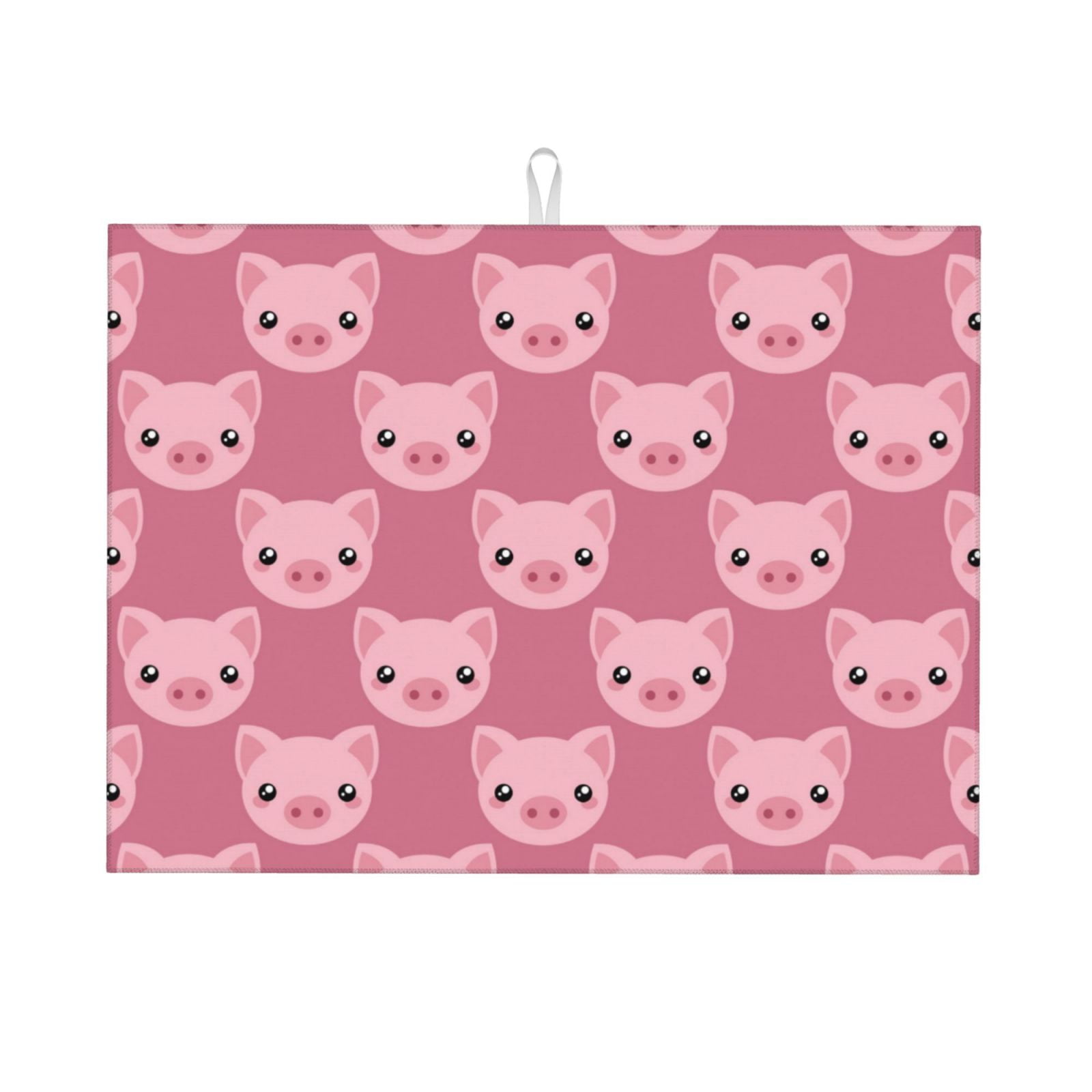 Dish Drying Mat, Cartoon Cute Pig Pink Highly Absorbent Microfiber ...