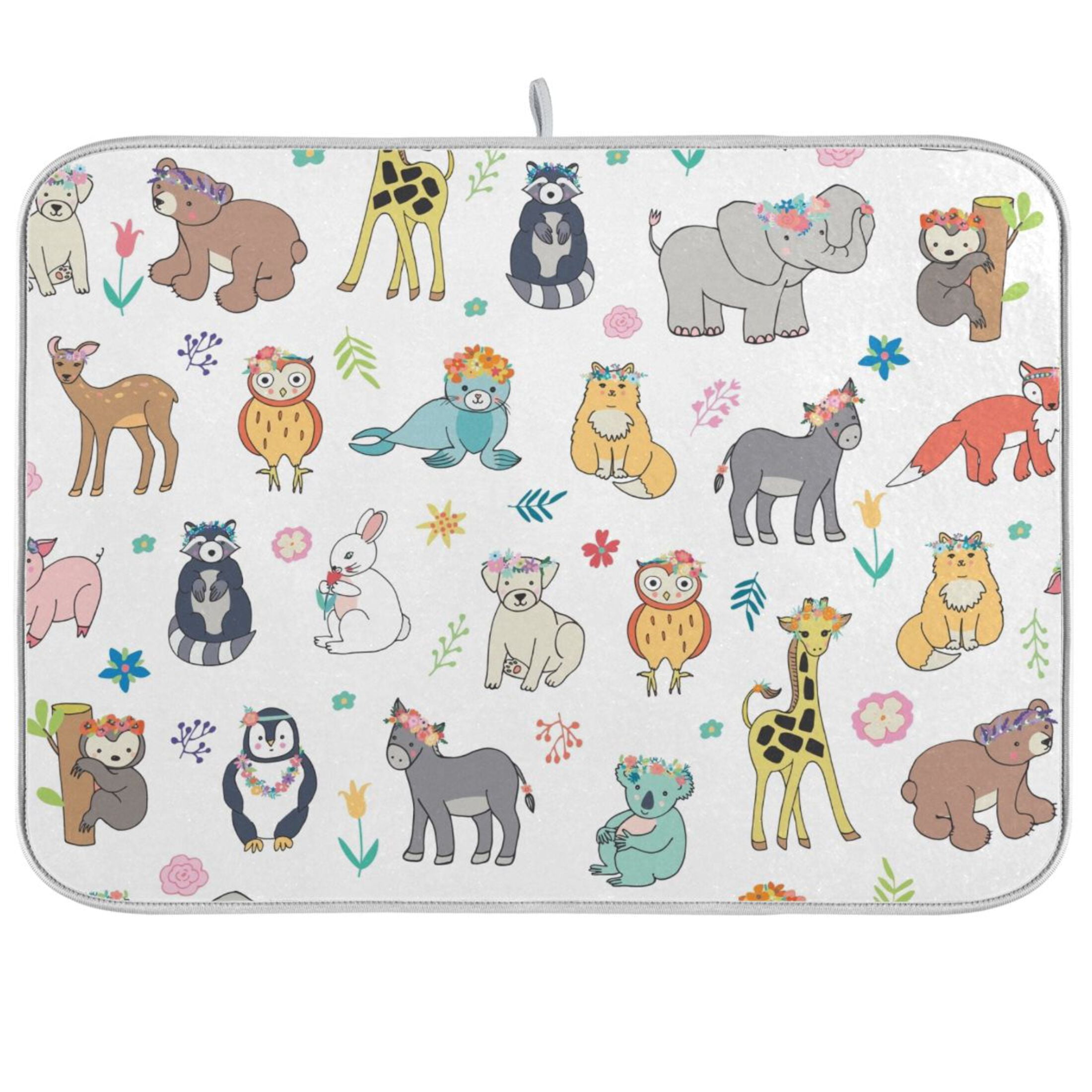 Dish Drying Mat Cartoon Elephant Bear Giraffe Fox Kitchen Mats ...
