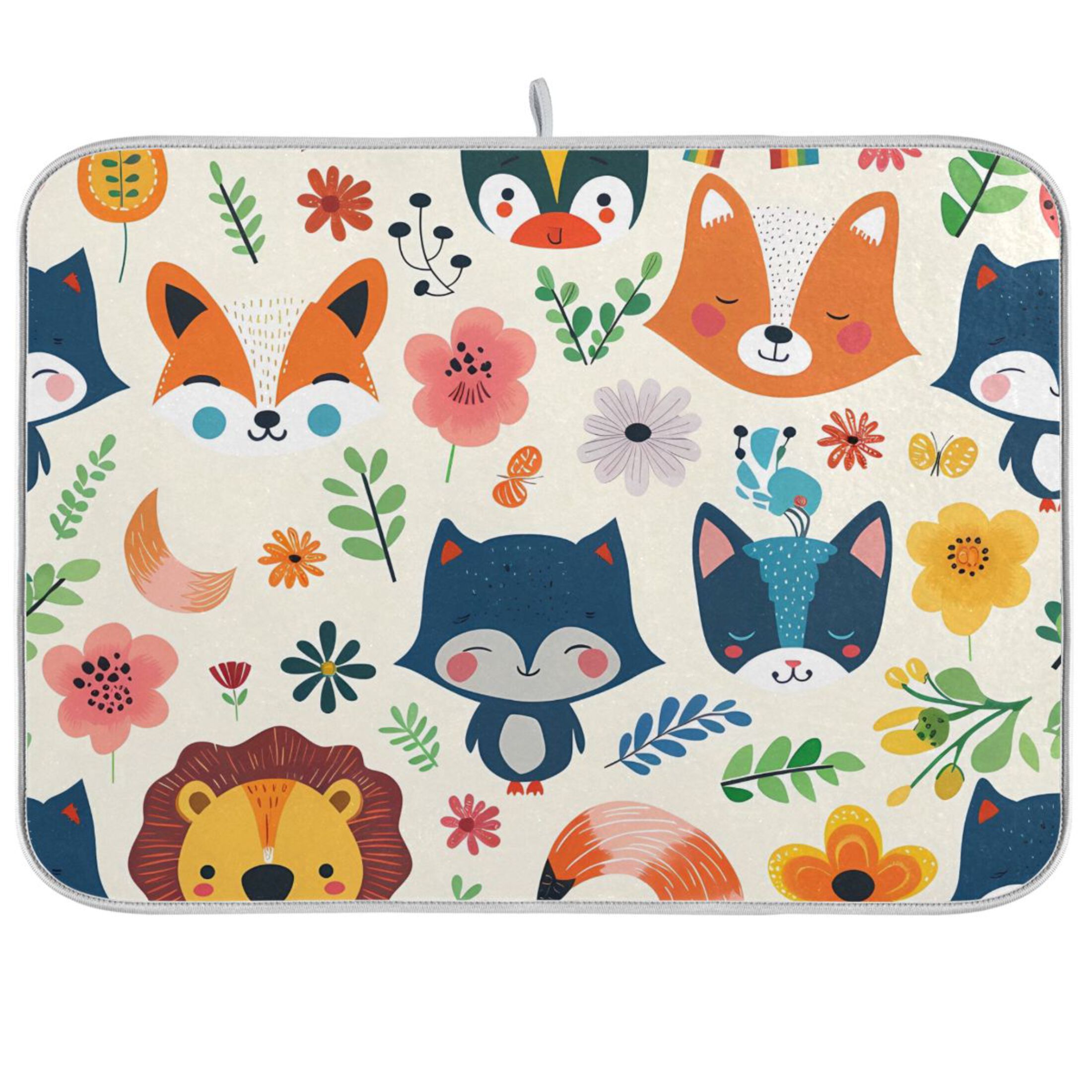 Dish Drying Mat Cartoon Foxes Animals Kitchen Mats Microfiber Counter ...